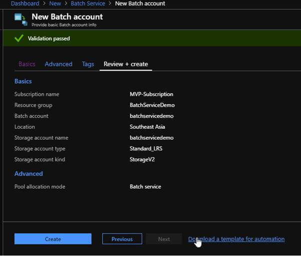 Deploying An Azure Batch Job From Azure Portal